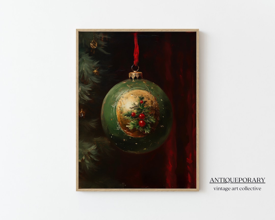 Muted Christmas Tree Ornaments Oil Painting Vintage Holiday - Etsy