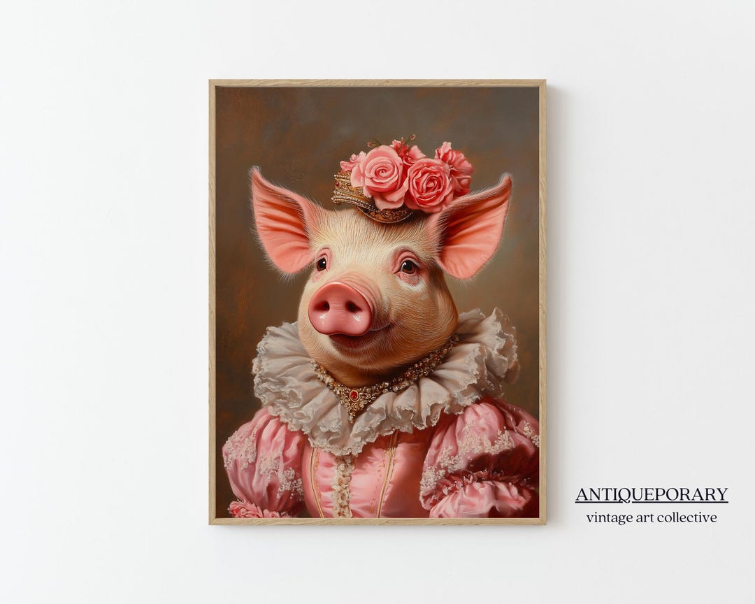 Royal Lady Pig Vintage Portrait, Victorian Animal Print, Dressed Cute ...