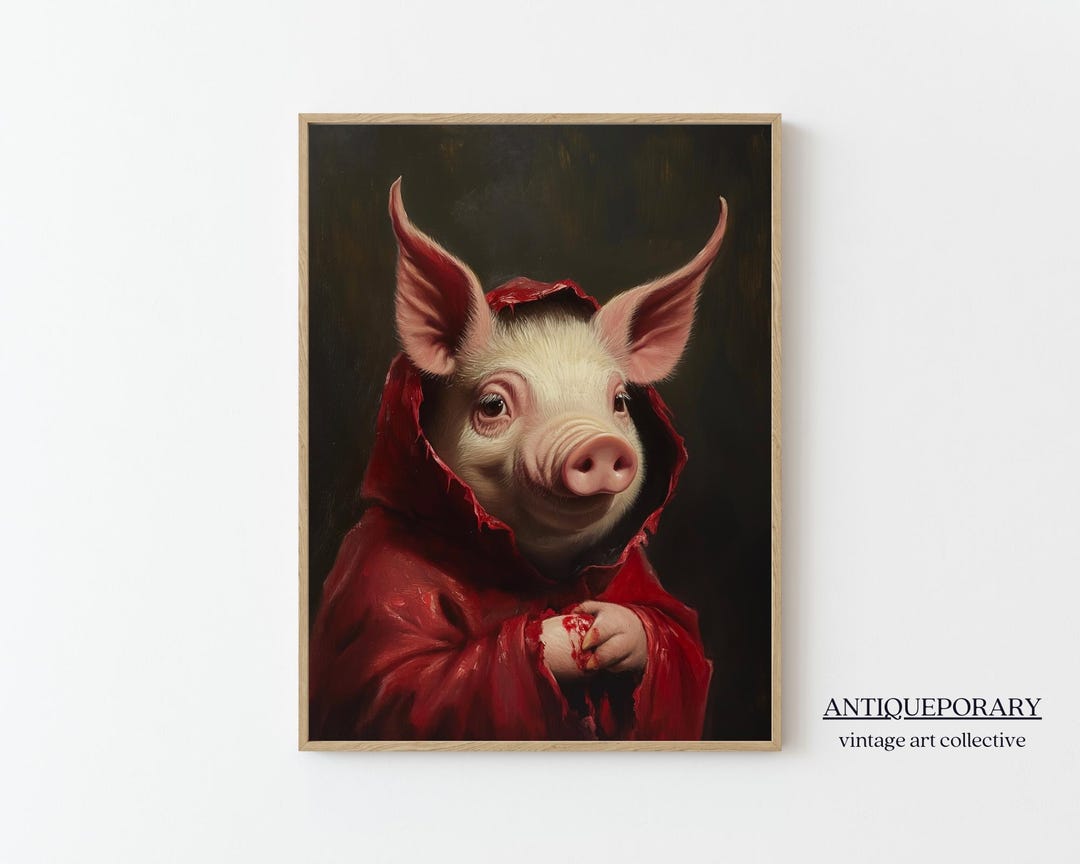 Halloween Wall Art, Cute Devil Pig Vintage Paintings, Vintage Halloween ...