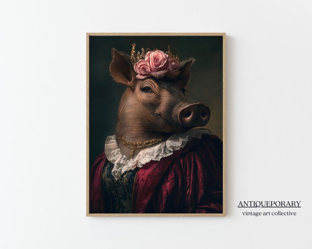 Royal Animal Vintage Portrait, Victorian Lady Pig Print, Cute Farm ...