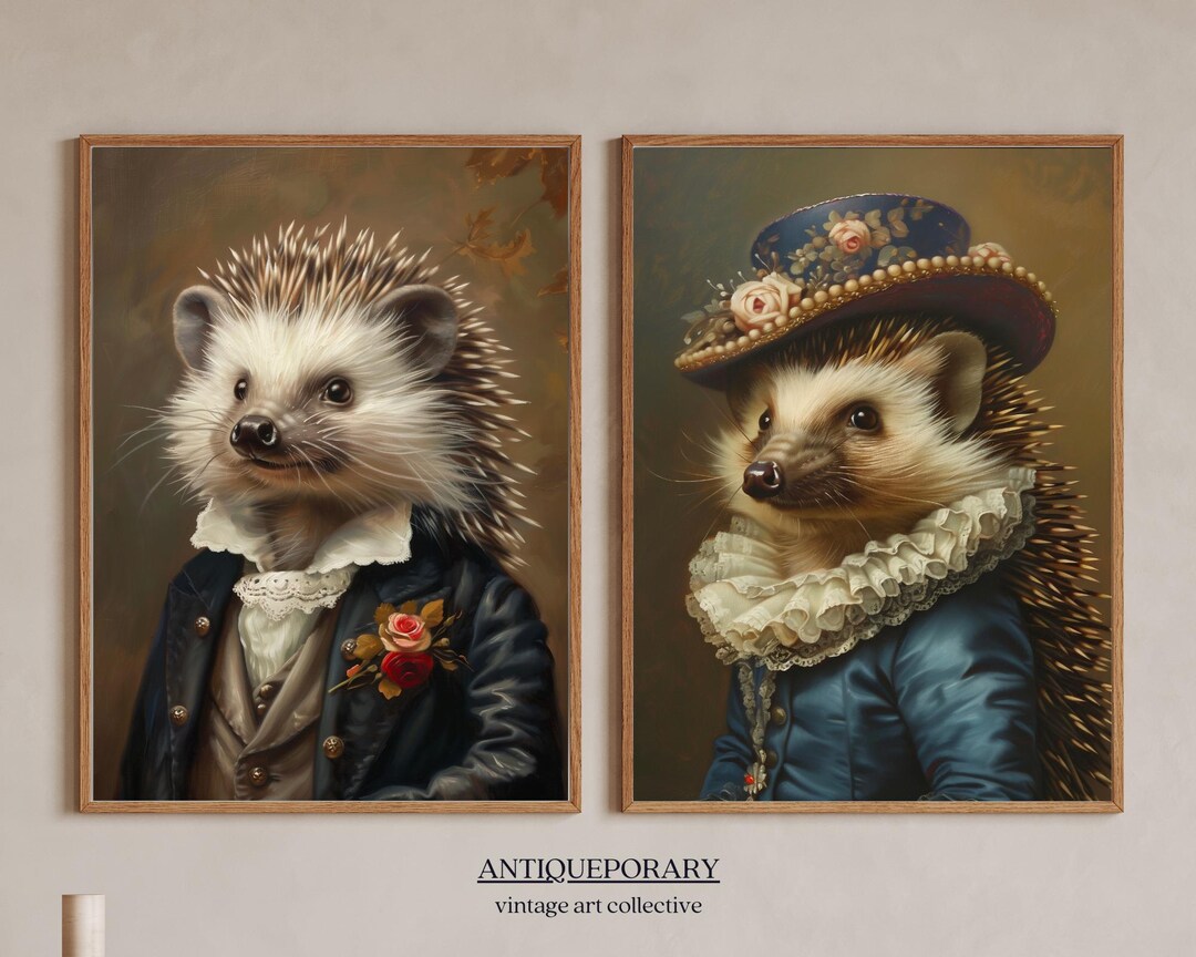 Victorian Animal Portrait, Set of 2 Royal Animal Painting, Cute Dressed ...