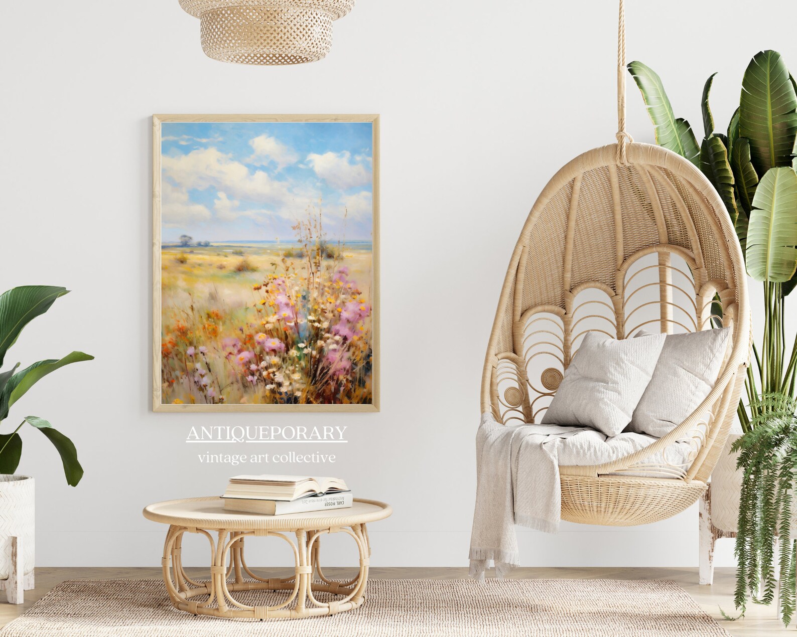 Wildflower Field Landscape Oil Painting, Vintage Landscape Art Print ...