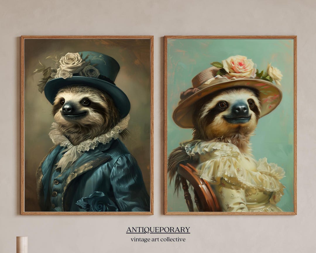 Victorian Animal Portrait, Set of 2, Royal Animal Painting, Dressed ...