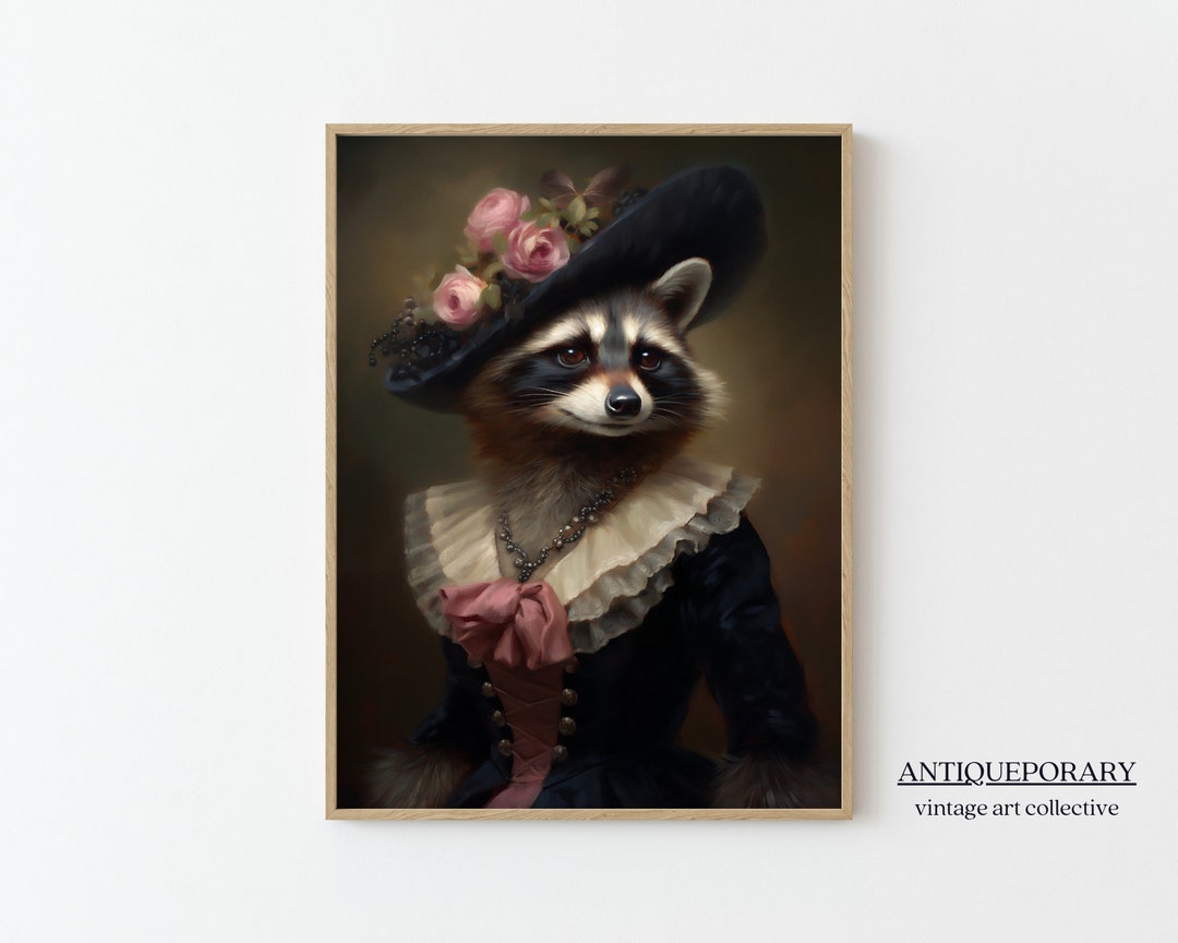 Victorian Animals Portrait, Royal Lady Raccoon Vintage Print ...