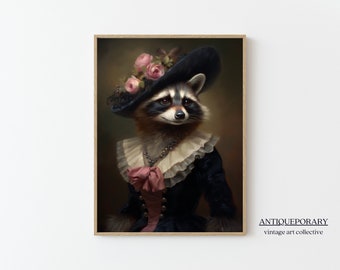 Victorian Animals Portrait, Royal Raccoon Art Print, Renaissance Animal ...