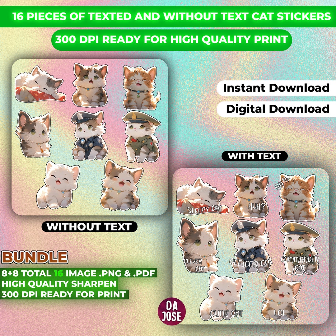 Cute Anime Cat Stickers Pack | Digital Download | Perfect for Journals ...