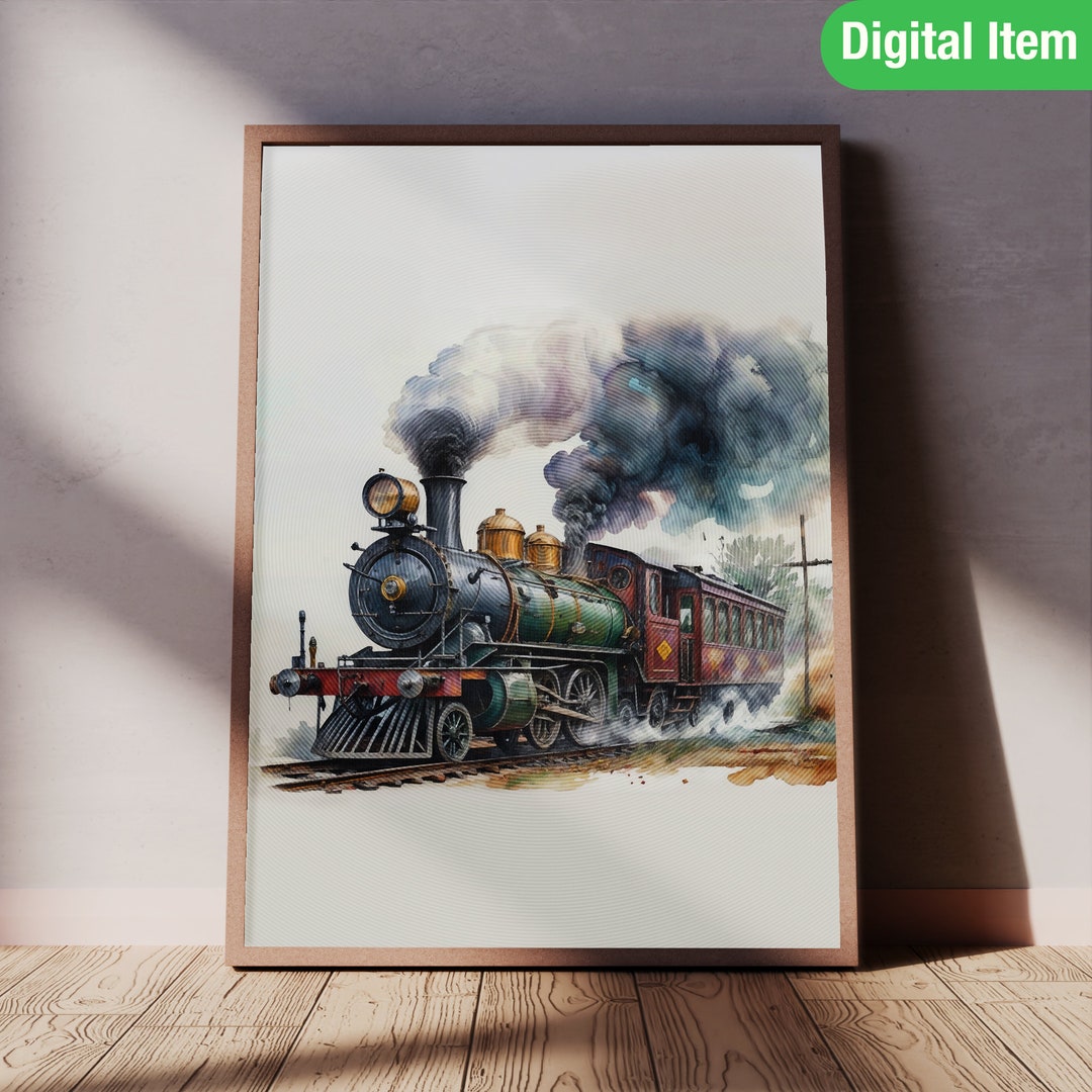 Smoky Train Print, Train Poster, Train Wall Art, Vehicle Prints, Boys ...