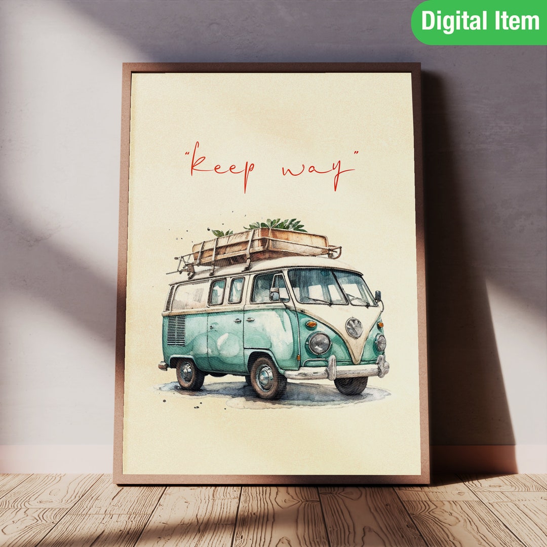 Light Blue Van Print, Retro Car Poster, Automotive Wall Art, Vehicle ...