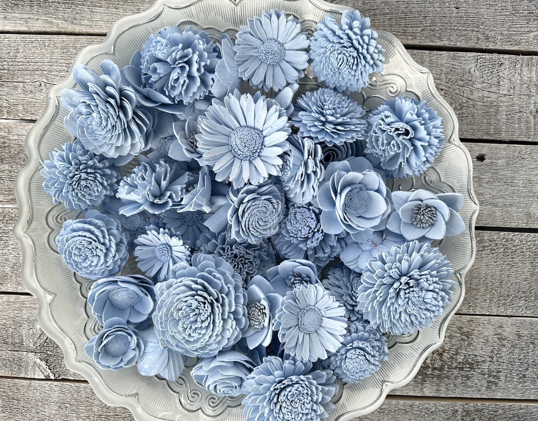 Pale Blue Dyed Sola Wood Flowers, 12 Pack, Spring Wedding Bouquet ...