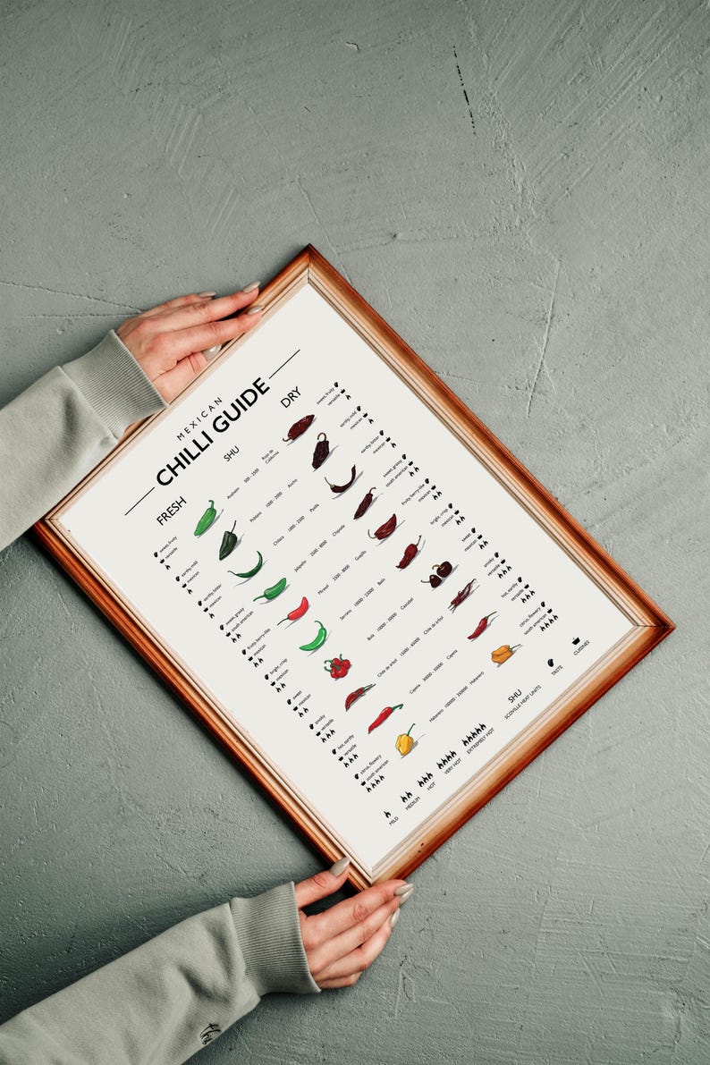 Chilli Guide Guia De Chiles Art Wall Home Decor Kitchen Chilli Poster Chilli Art Poster Design ...