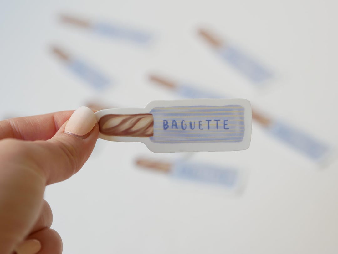 Baguette Sticker in Paper Bag, Hand-painted, French Bread in Blue and ...