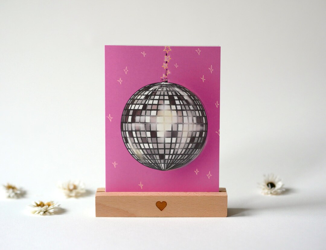 Folding Card With Disco Ball – Hand-painted on BIO TOP Paper, Pink ...