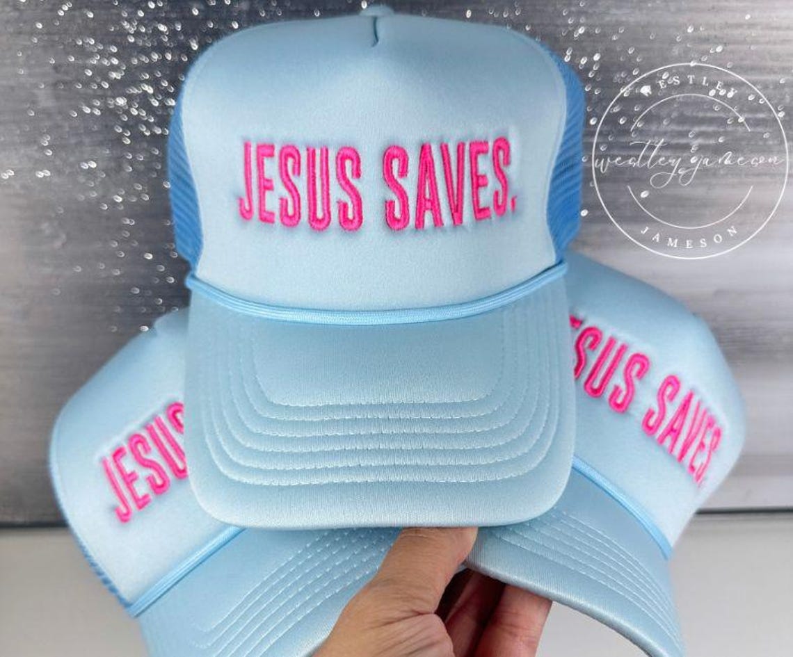 Pastel Christian Embroidered Hat, Jesus Saves Embroidered Trucker Hat ...