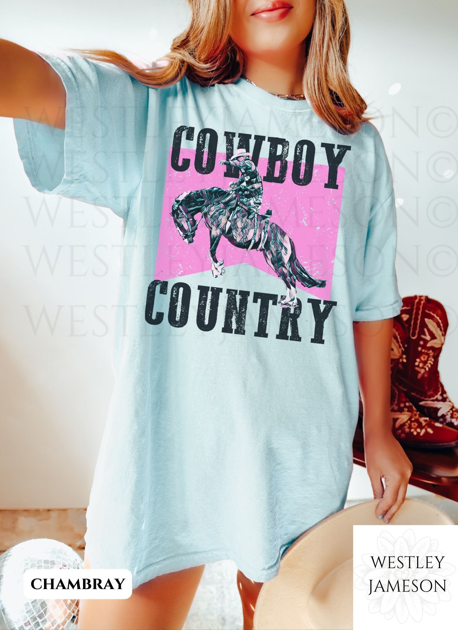 Western Cowboy Country, Pink Rodeo Shirt, Vintage Inspired Tee Shirt ...