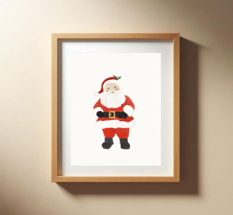 Printable Vintage Santa Digital Art, Minimalist Christmas Art, Instant ...