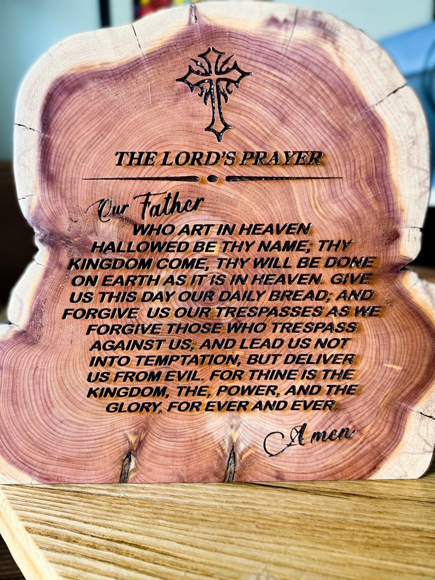The Lord’s Prayer Cedar Wood Slice, Rustic Christian Wall Art, Engraved ...