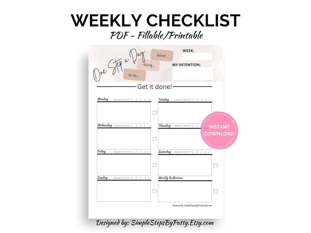To Do Editable List Printable Checklist Weekly to Do Checklist Fillable ...