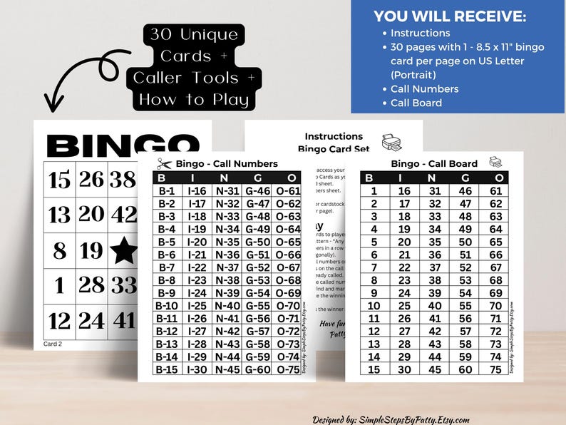 Printable Large Print Jumbo Bingo Cards Set for Seniors, Low Vision ...