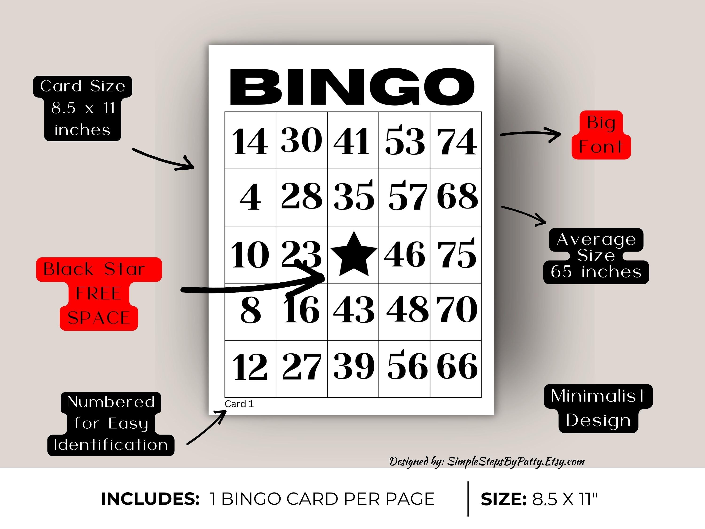 Printable Large Print Jumbo Bingo Cards Set for Seniors, Low Vision ...
