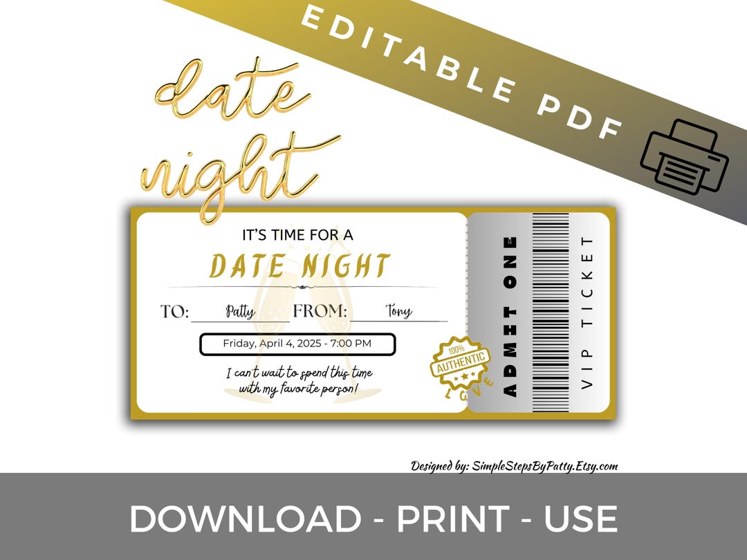 Editable Date Night Ticket Template, Digital Coupon Surprise Gift ...