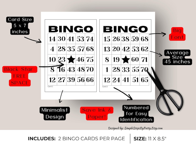 Large Print Bingo Cards for Low Vision, Printable Bingo Cards Game ...