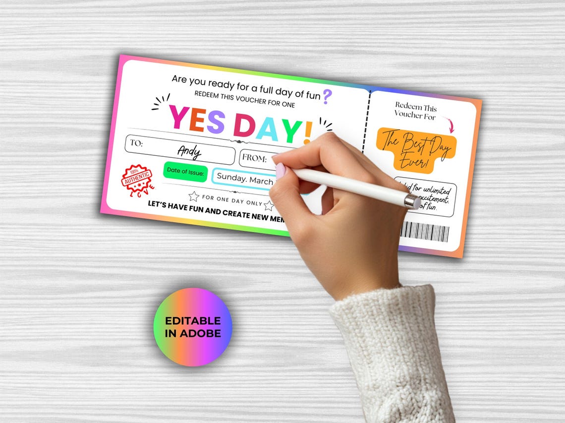 Yes Day Coupon Printable PDF | Special Gift for Kid | Editable Yes Day ...