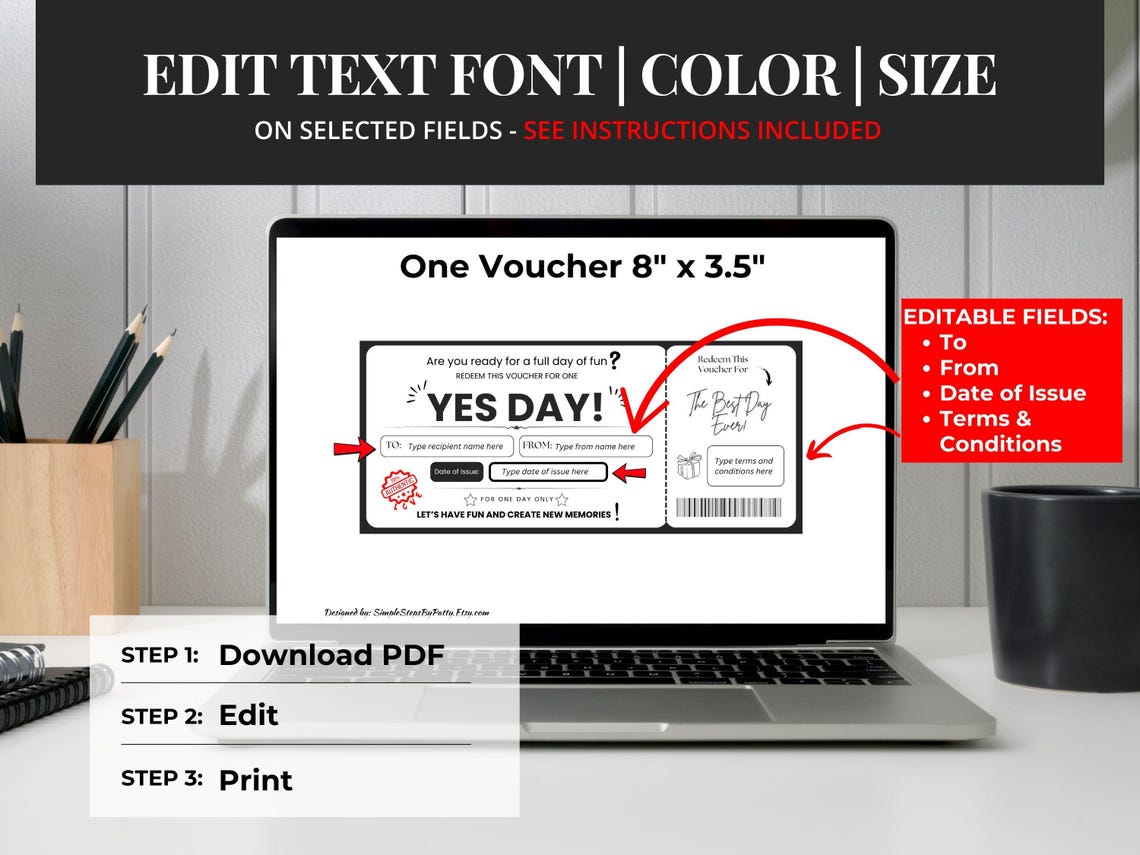 Yes Day Coupon Printable PDF | Special Gift for Kid | Editable Yes Day ...