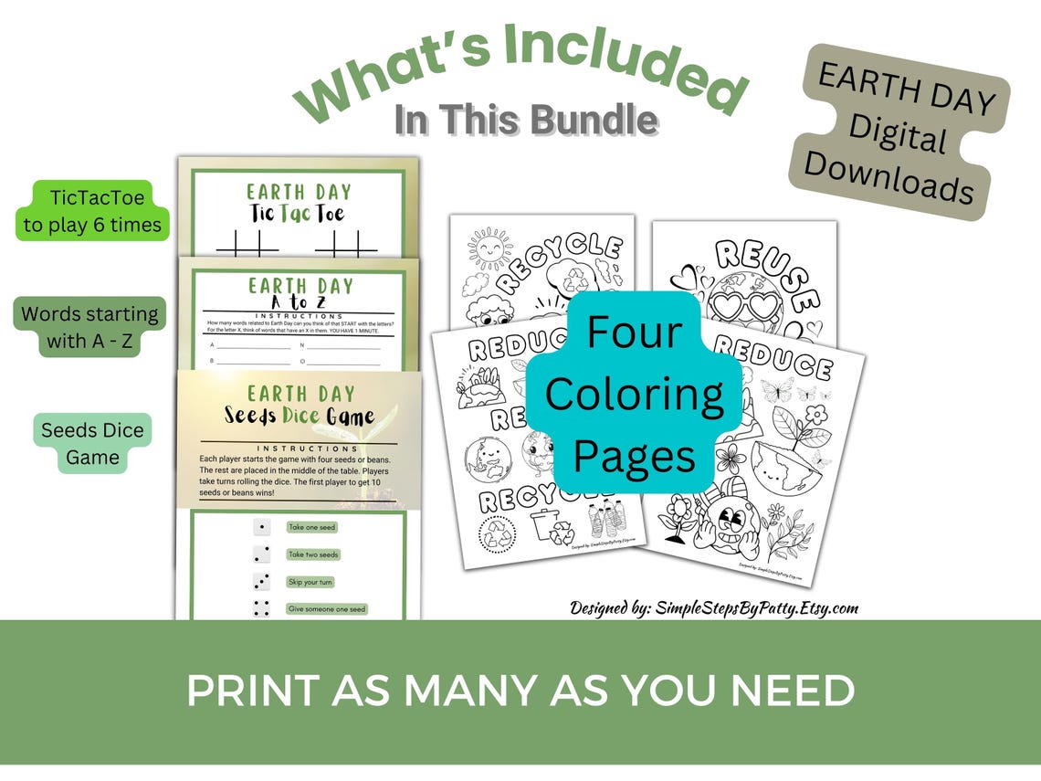 Earth Day PDF Printable Activities and Coloring Pages Bundle | Earth ...