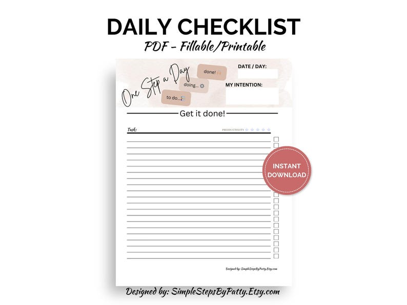 FILLABLE Daily To-do Checklist: Printable PDF Template - Etsy