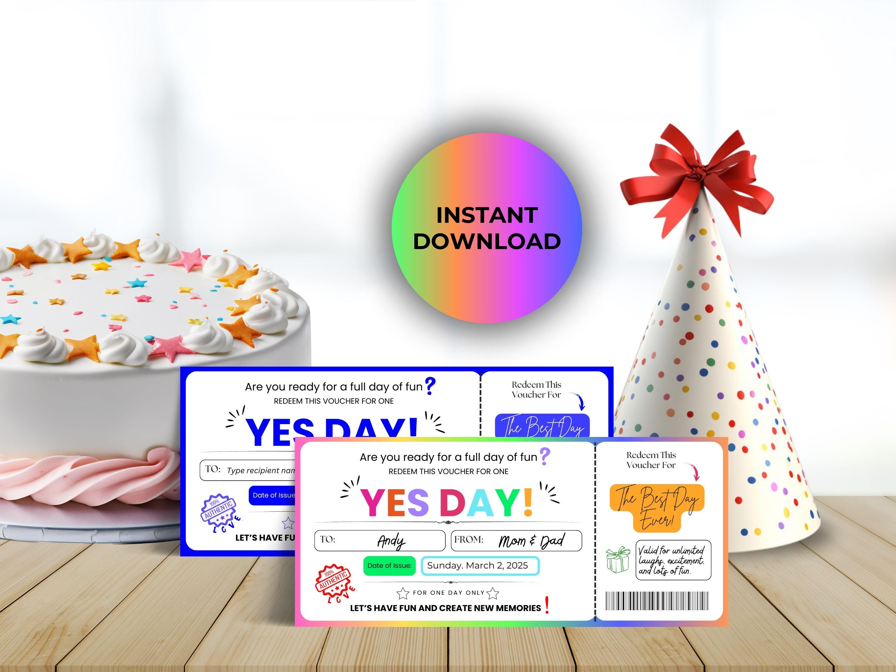 Yes Day Coupon Printable PDF | Special Gift for Kid | Editable Yes Day ...