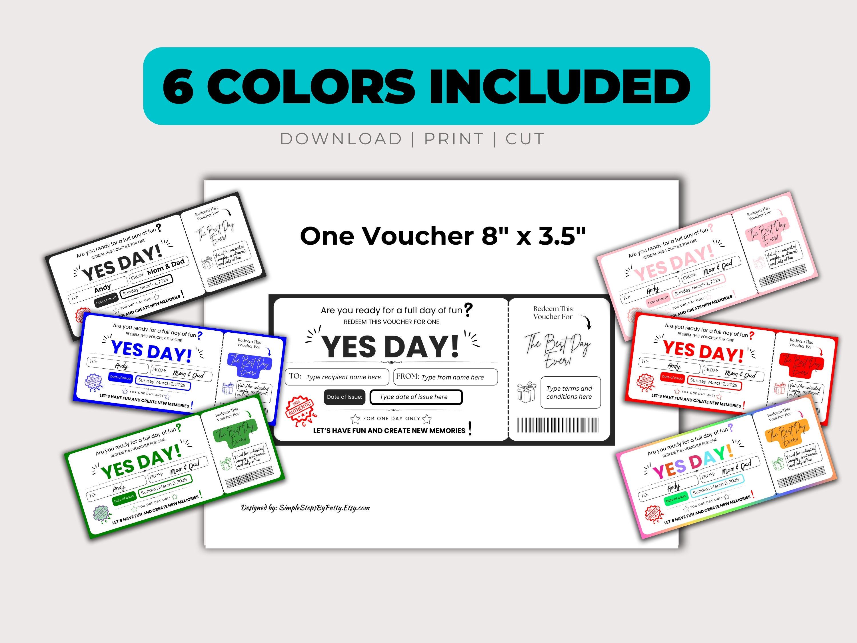 Yes Day Coupon Printable PDF | Special Gift for Kid | Editable Yes Day ...