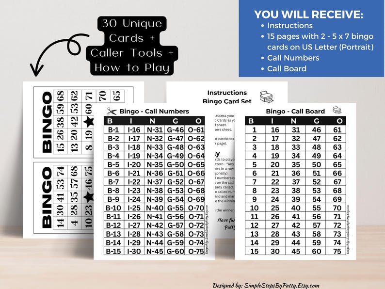Large Print Bingo Cards for Low Vision, Printable Bingo Cards Game ...