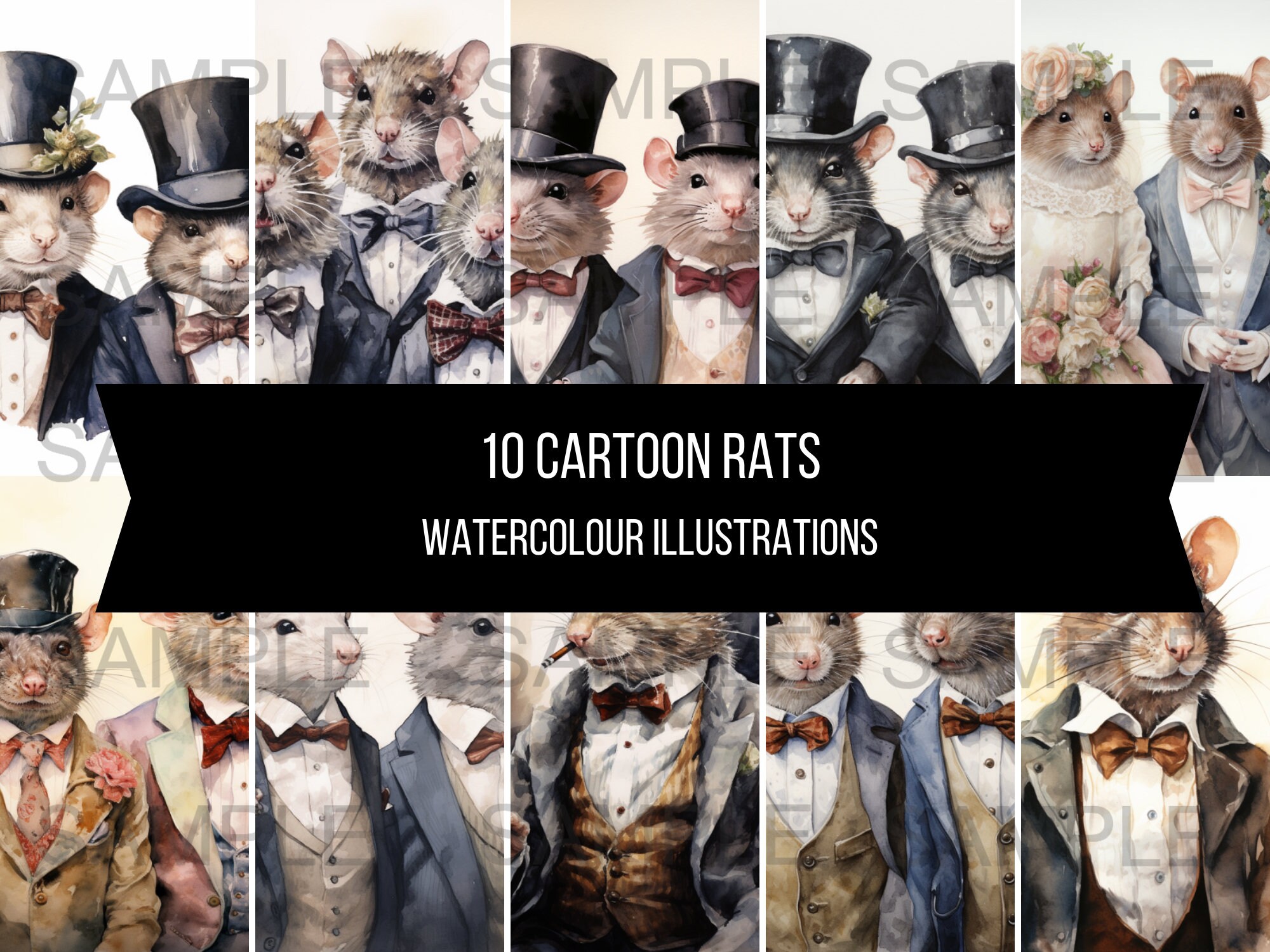 10 Rats Dressed up Cartoon Art Instant Digital Download Clipart Images ...