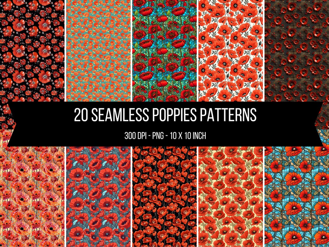 Seamless Poppies Digital Pattern, Poppy Floral Digital Designs, Flower ...