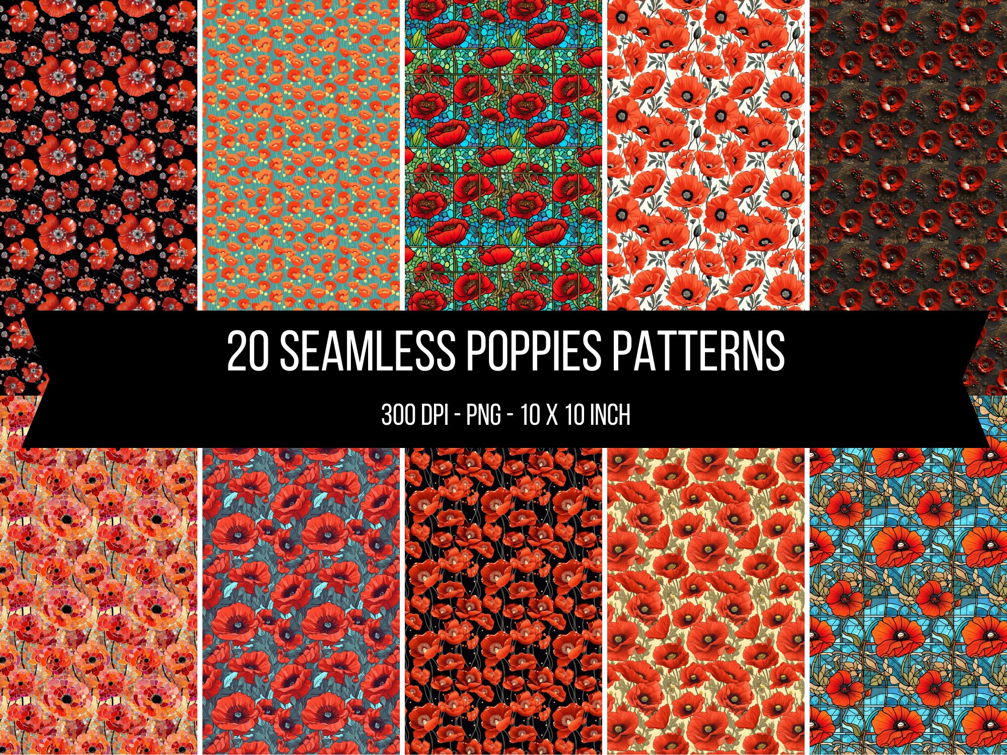 Seamless Poppies Digital Pattern, Poppy Floral Digital Designs, Flower ...