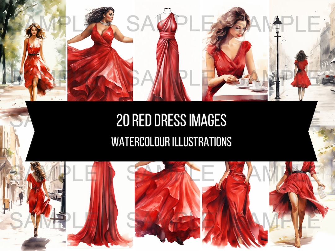 20 Red Dress Fashion Outfit Design Pictures Art Instant Digital ...