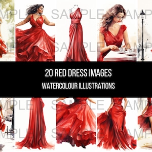 20 Red Dress Fashion Outfit Design Pictures Art Instant Digital ...