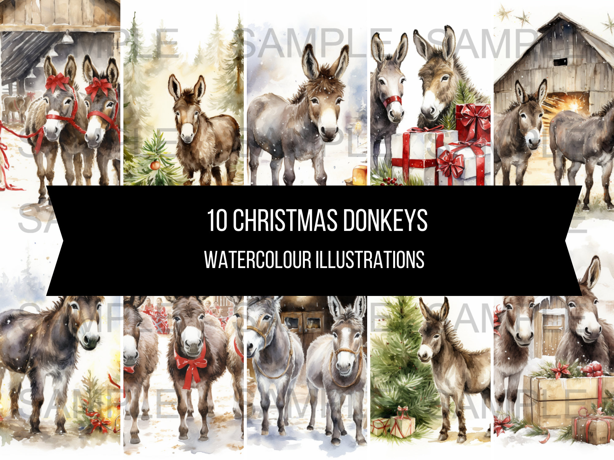 10 Christmas Donkey Images Alternative and Traditional Art Instant ...