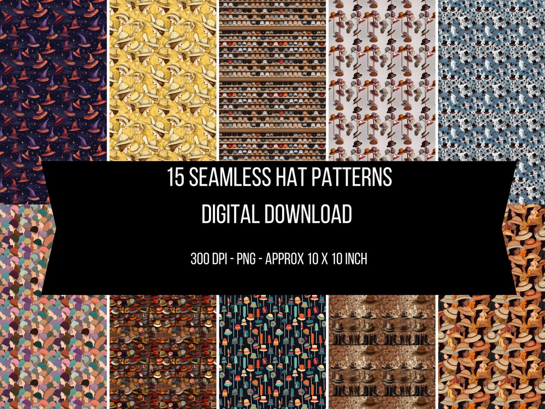 15 Seamless Hat Digital Patterns, Hats Digital Designs, Scrapbooking ...