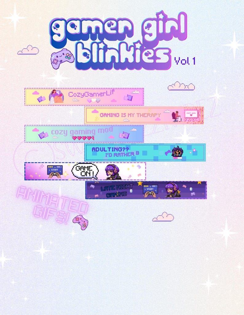 Gamer Girl Blinkies Animated Gifs | Cozy Y2k Gaming Graphics Pack UI ...