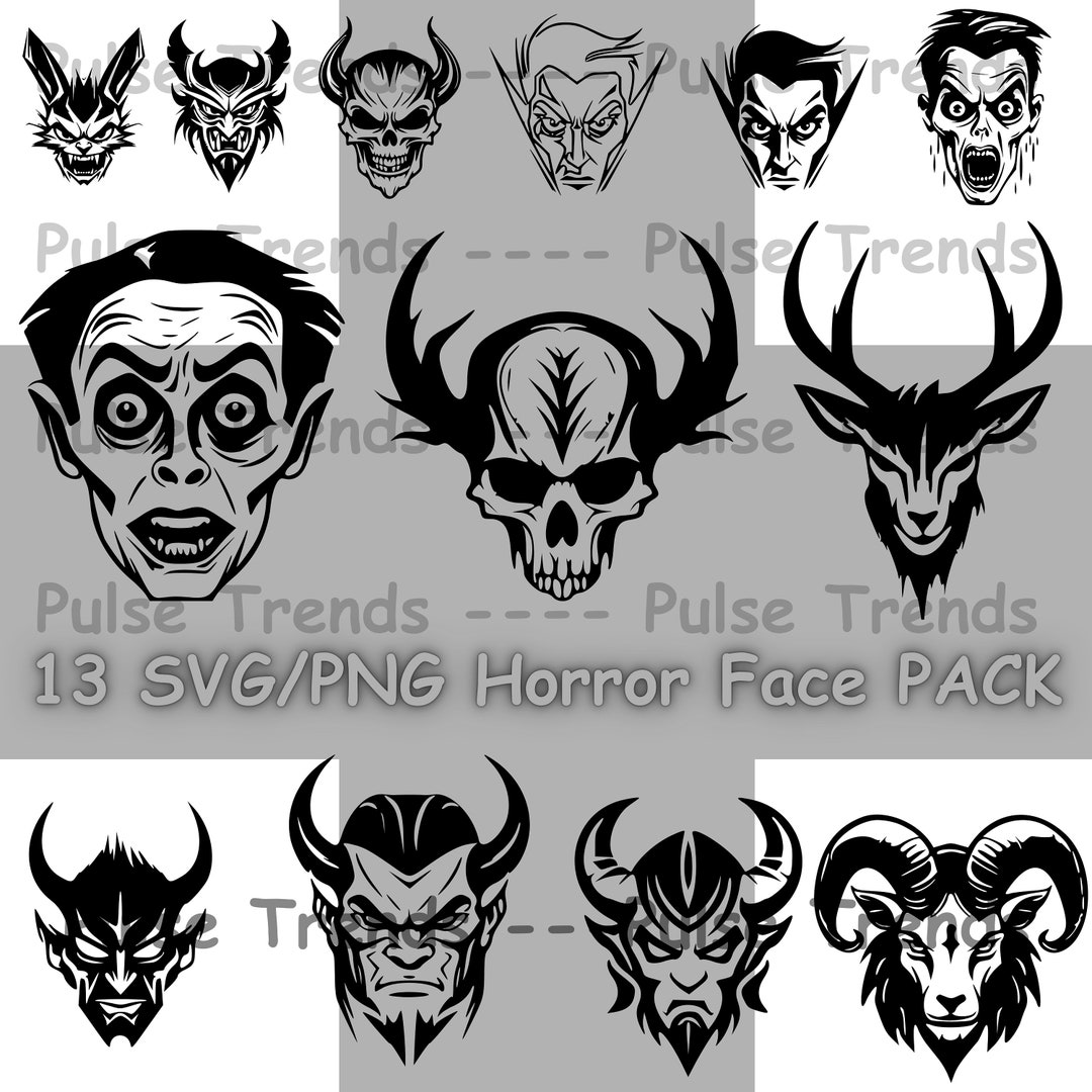 Scary Face Horror Vector Pack SVG PNG Rabbit SVG Skull Svg Deer Svg ...