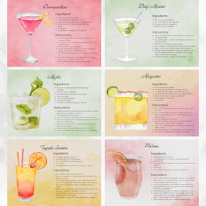 Editable Watercolor Cocktail Recipe Cards | Canva Template for ...