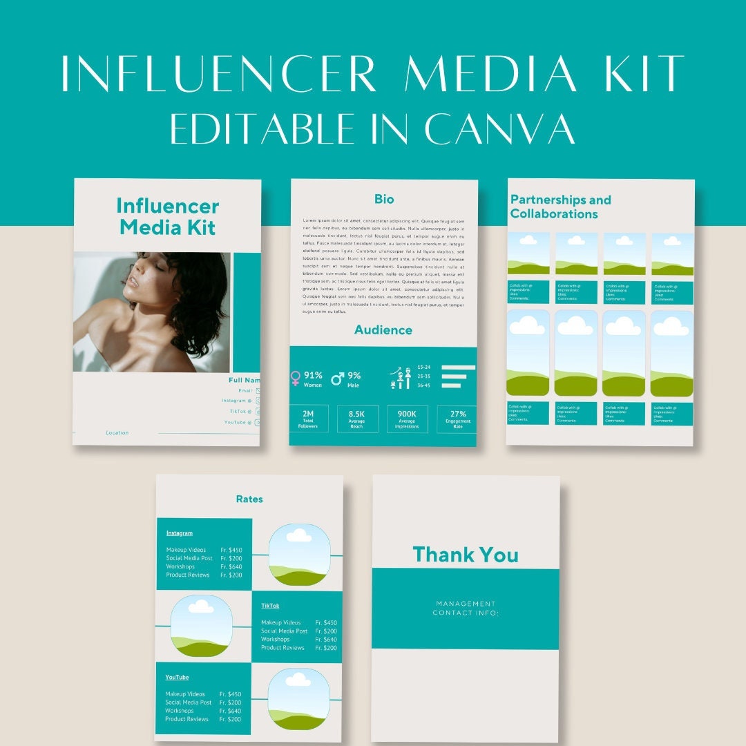 Customizable Influencer Media Kit Template | 5-page Professional Design ...