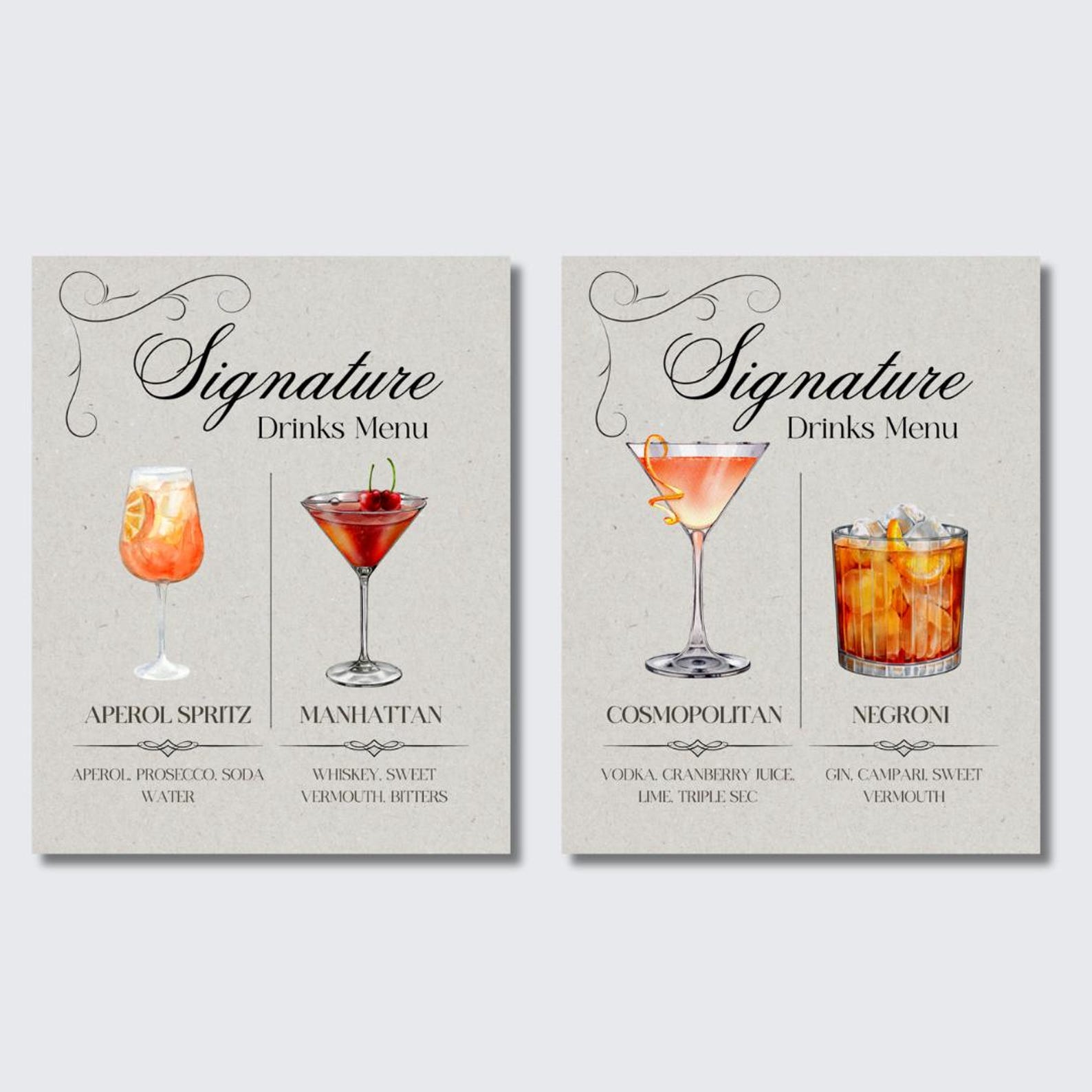 Signature Drink Menu Template – Wedding & Event Bar Sign | Editable ...