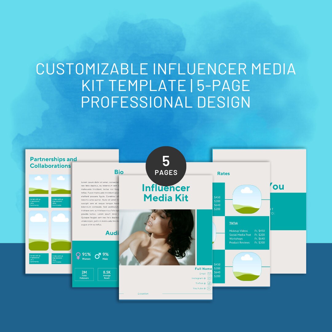 Customizable Influencer Media Kit Template | 5-page Professional Design ...