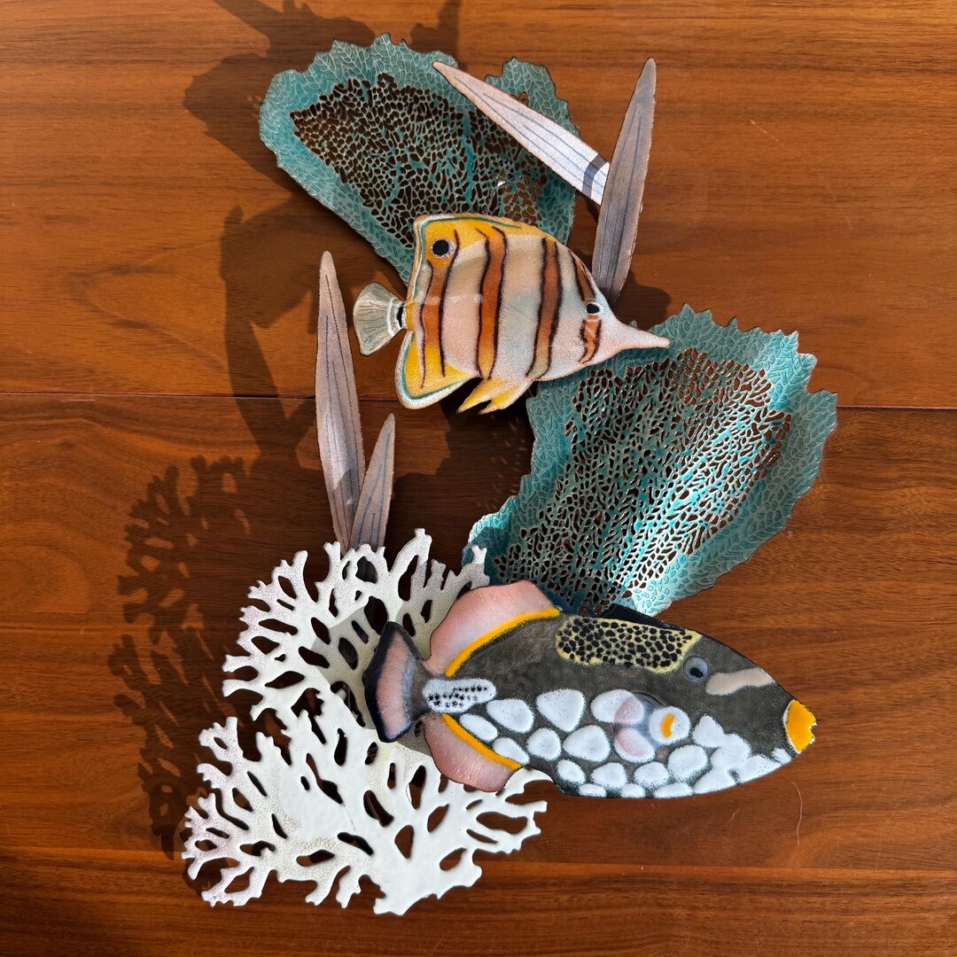 Bovano of Chesire Tropical Ocean Fish and Coral Enameled Copper Wall 2D ...