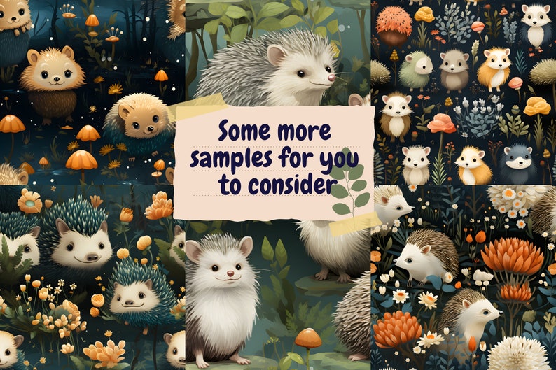 Hedgehog Woodland Themed Seamless Digital Paper Pngs volume 2 Set of 22 ...