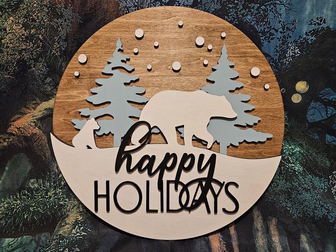 Wood Happy Holidays Sign Front Door Hanger or Front Porch Sign ...