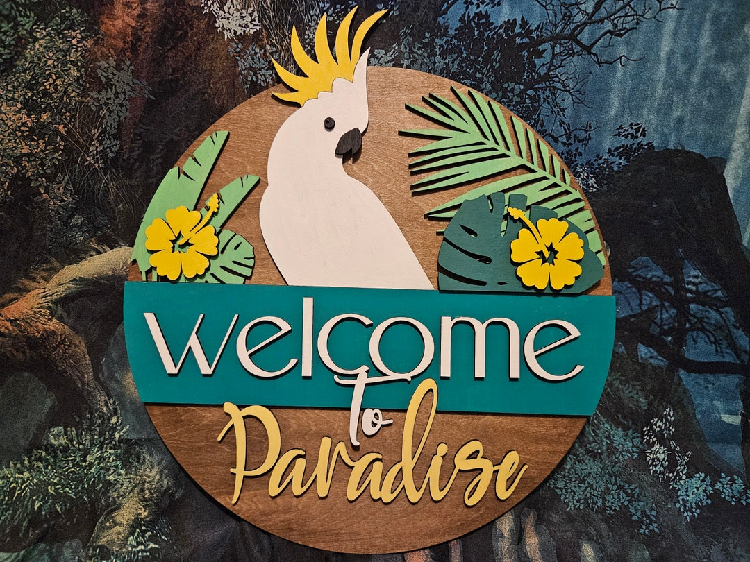 Jungle Theme Welcome Sign With Cockatoo: Tropical Door Decor - Etsy