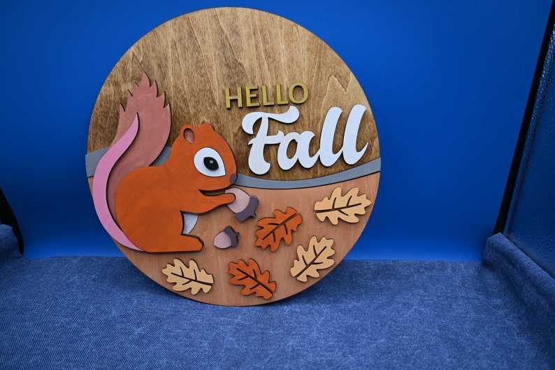 Hello Fall Squirrel Hand Painted Autumn Decor Wood Sign With Squirrel ...